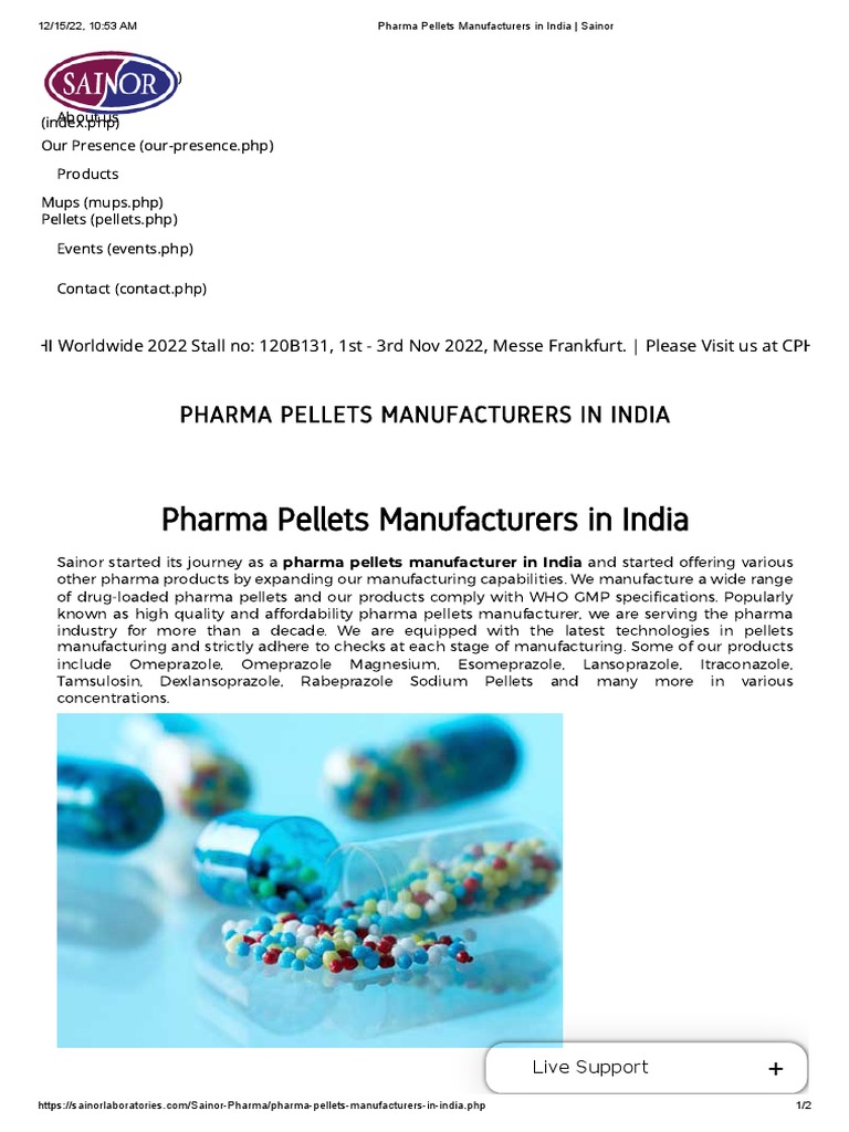 Pharma Pellets Manufacturers in India - Sainor | PDF | Medicinal Chemistry | Pharmaceutical Sciences
