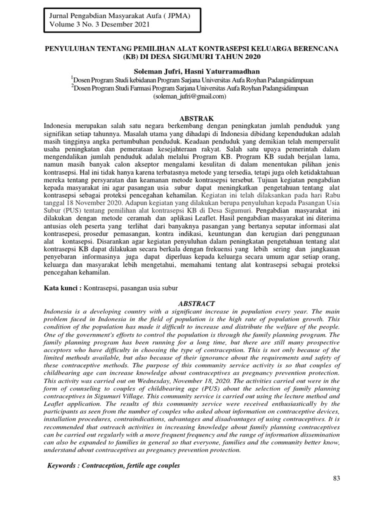 Jurnal Pengabdian Masyarakat Aufa (JPMA) Volume 3 No. 3 Desember 2021 | PDF