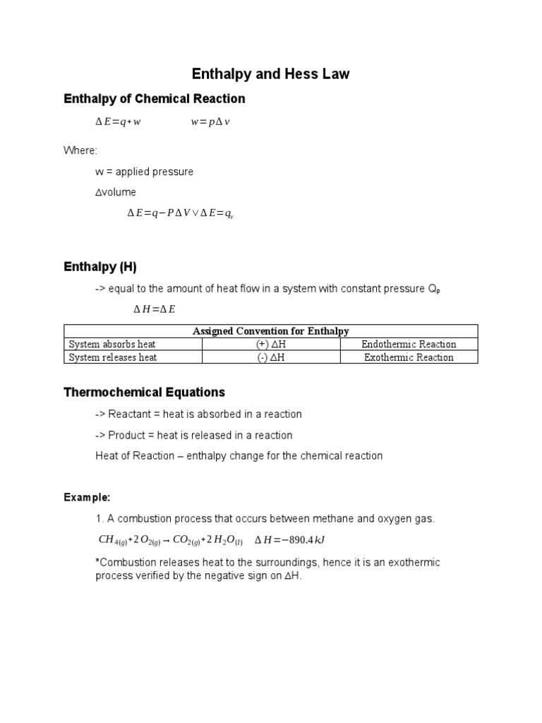 Gen Chemistry 2 - Lesson 2 - Enthalpy and Hess Law | PDF | Enthalpy ...
