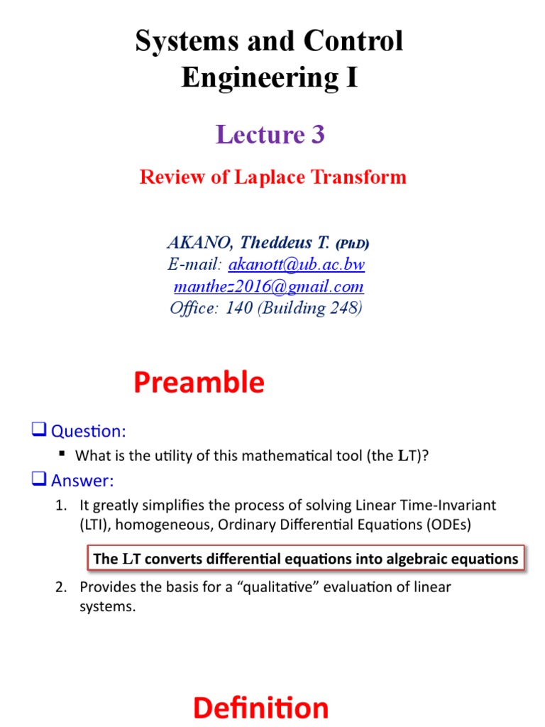 Week 2 - L2 - Review of Laplace Transform | PDF | Laplace Transform | Ordinary Differential Equation