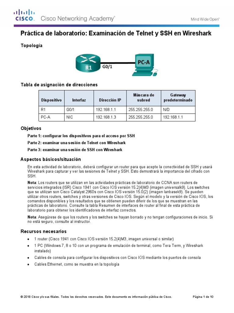 11.2.4.7 Lab - Examining Telnet and SSH in Wireshark | PDF | Cubierta segura | Enrutador ...