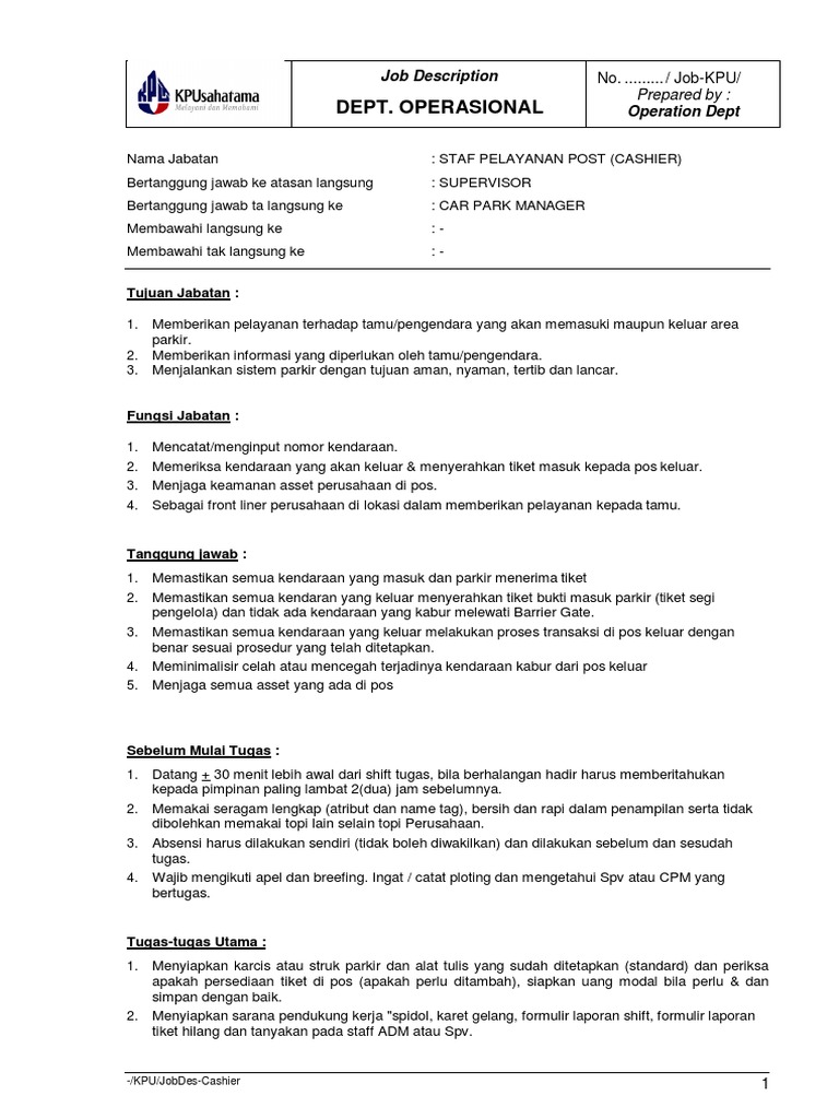 02 JobDes - KASIR | PDF