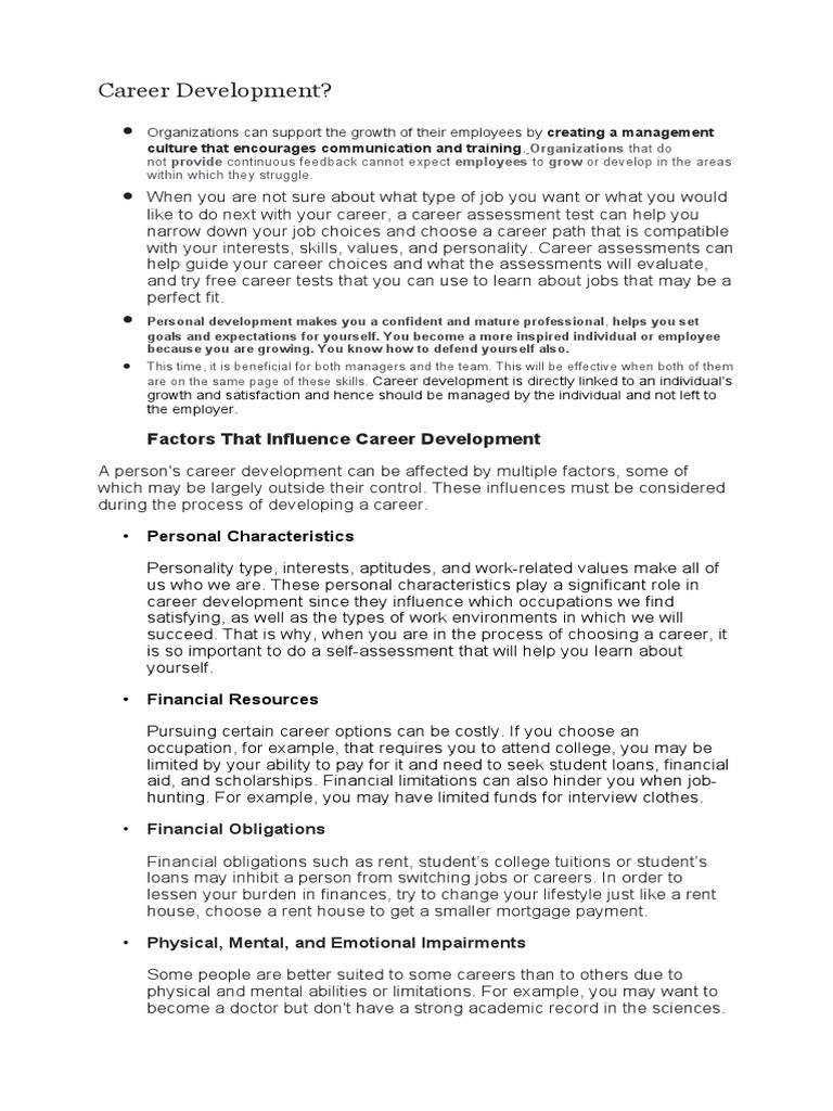 Career Development | PDF | Goal | Employment