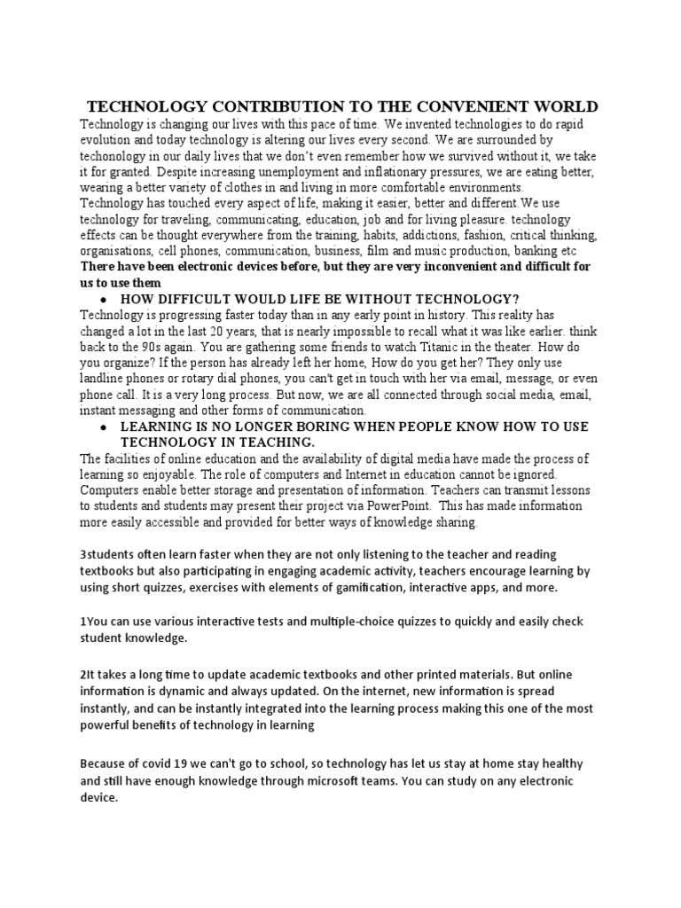 Technology Contribution To The Convenient World | PDF | Cyberspace ...