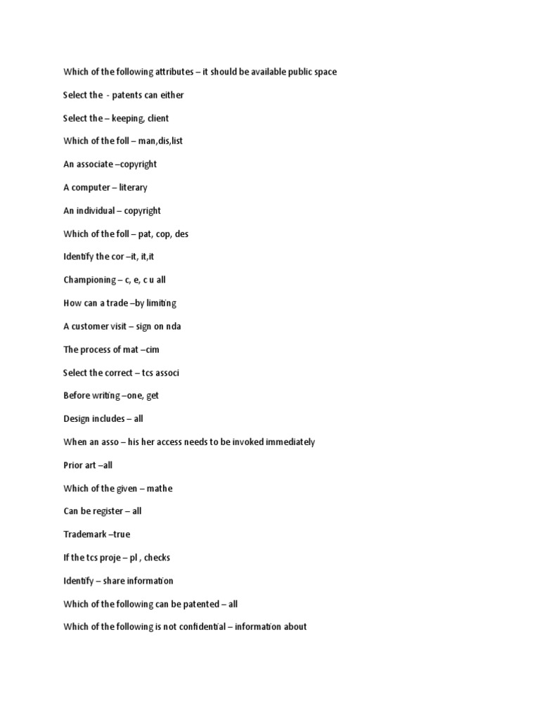 Basic Ip Awareness Tcs Answers | Download Free PDF | Intellectual ... Basic Ip Awareness Tcs Answers | Download Free PDF | Intellectual ...