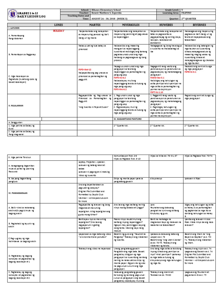DLL Filipino 5 q2 w3 | PDF