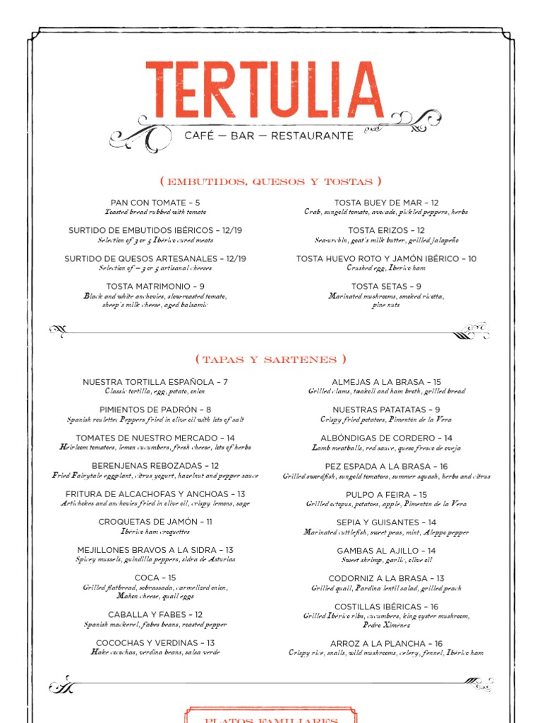 Tertulia Menu | PDF | Cuisine | Foods