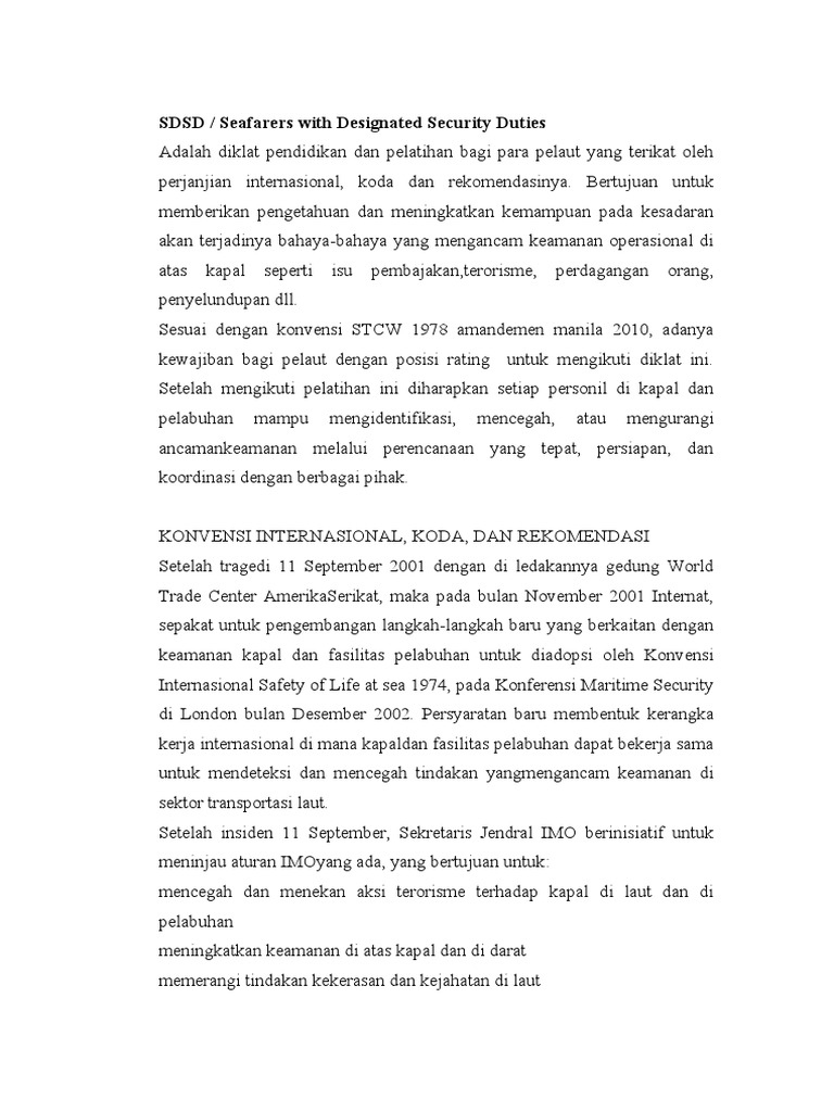 Pelatihan Keamanan Pelaut SDSD | PDF