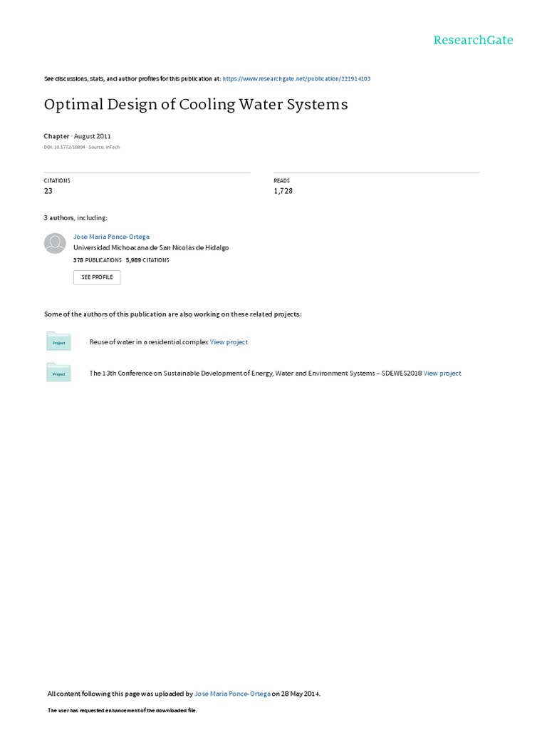 Optimal Design of Cooling Water Systems | PDF | Heat | Heat Exchanger