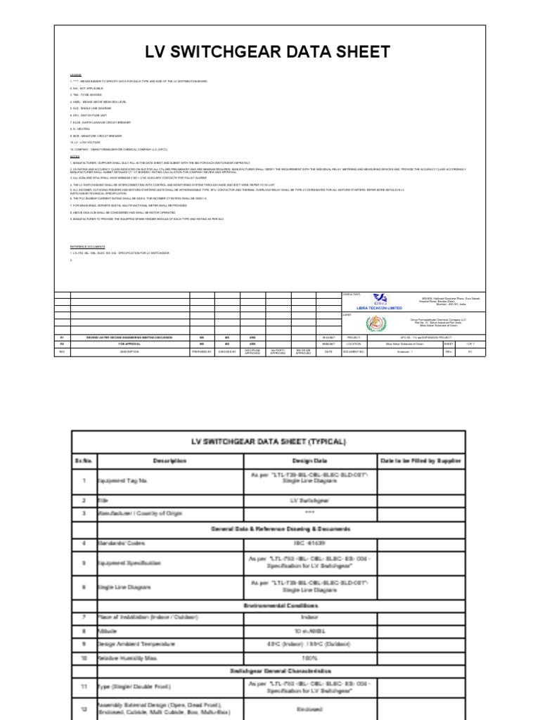 Annexure - I - Low Voltage Switchgear Data Sheet | PDF | Insulator ...