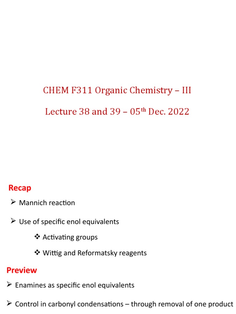 CHEM F311 Lecture 38 39 1,5-Dicarbonyl Compounds | PDF | Inorganic Chemistry | Organic Chemistry