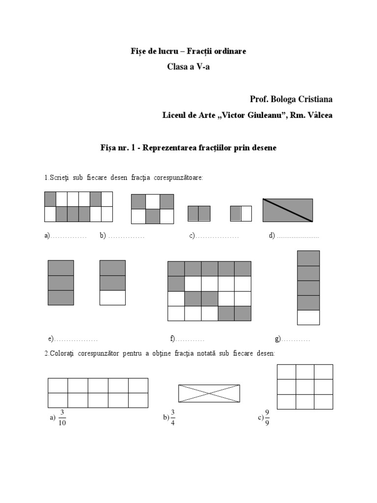 Fise de Lucru Fractii Ordinare | PDF
