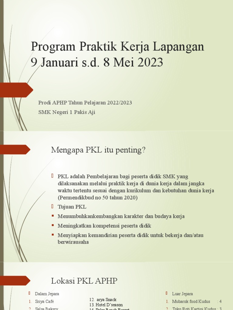 Paparan PKL Program Praktik Kerja Lapangan | PDF | Karier & Perkembangan | Bisnis