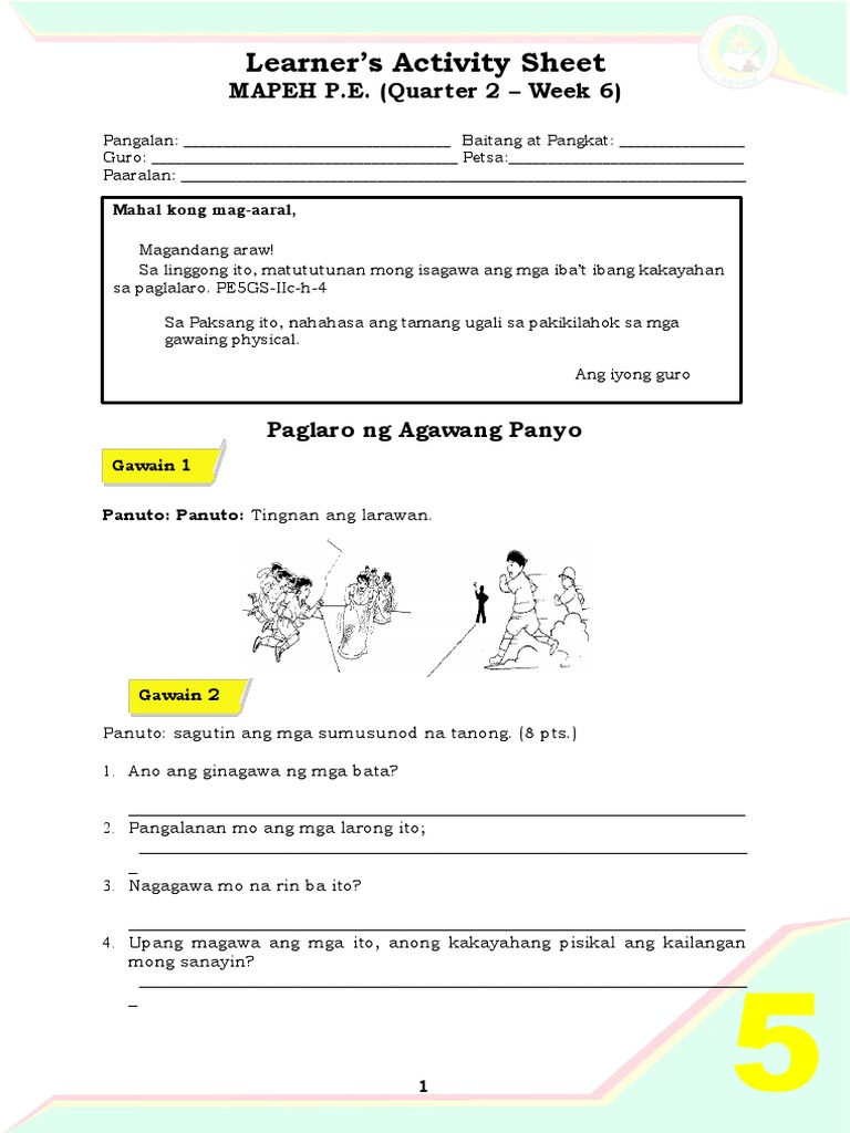 Learner's Activity Sheet: MAPEH P.E. (Quarter 2 - Week 6) | PDF
