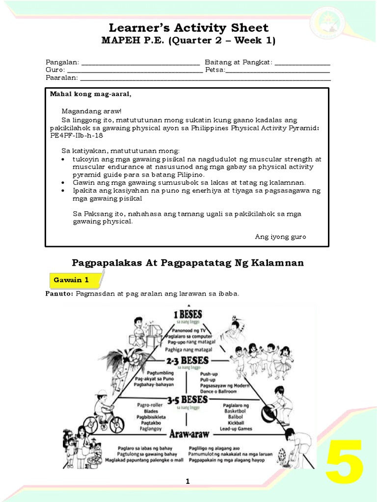 Learner's Activity Sheet: MAPEH P.E. (Quarter 2 - Week 1) | PDF