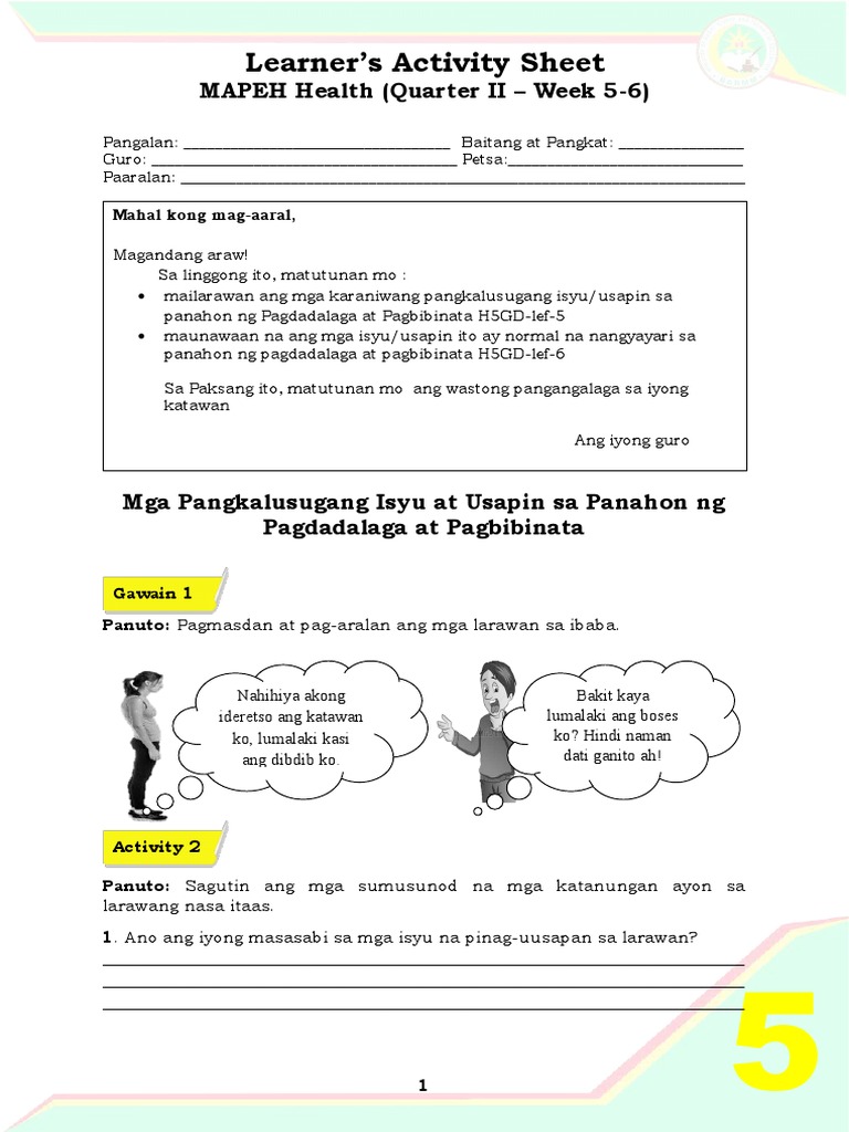Learner's Activity Sheet: MAPEH Health (Quarter II - Week 5-6) | PDF