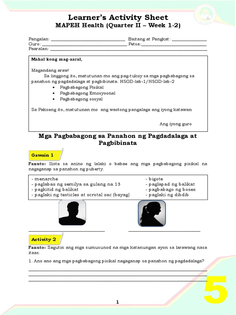 Learner's Activity Sheet: MAPEH Health (Quarter II - Week 1-2) | PDF