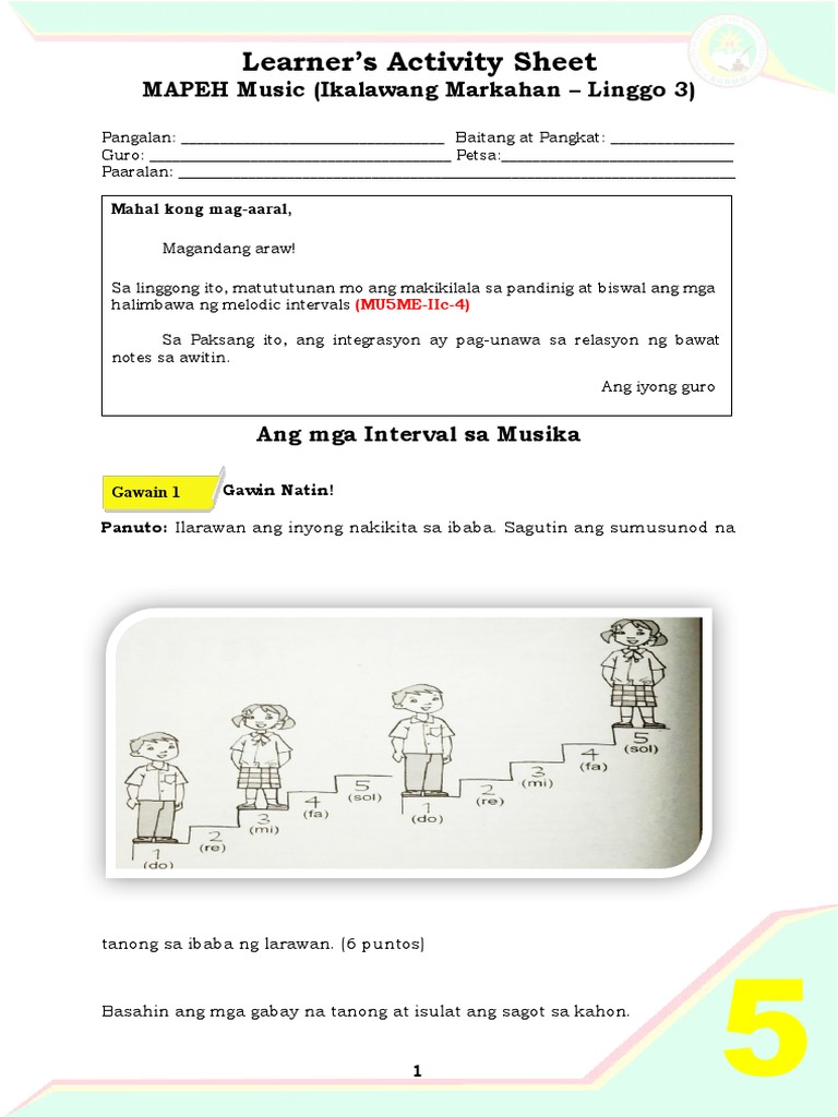Learner's Activity Sheet: MAPEH Music (Ikalawang Markahan - Linggo 3) | PDF
