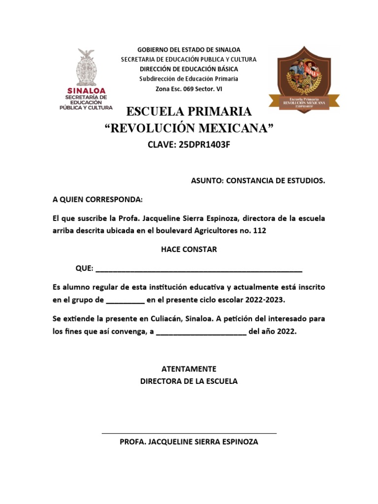 Constancia de Estudios Primaria Sinaloa | PDF