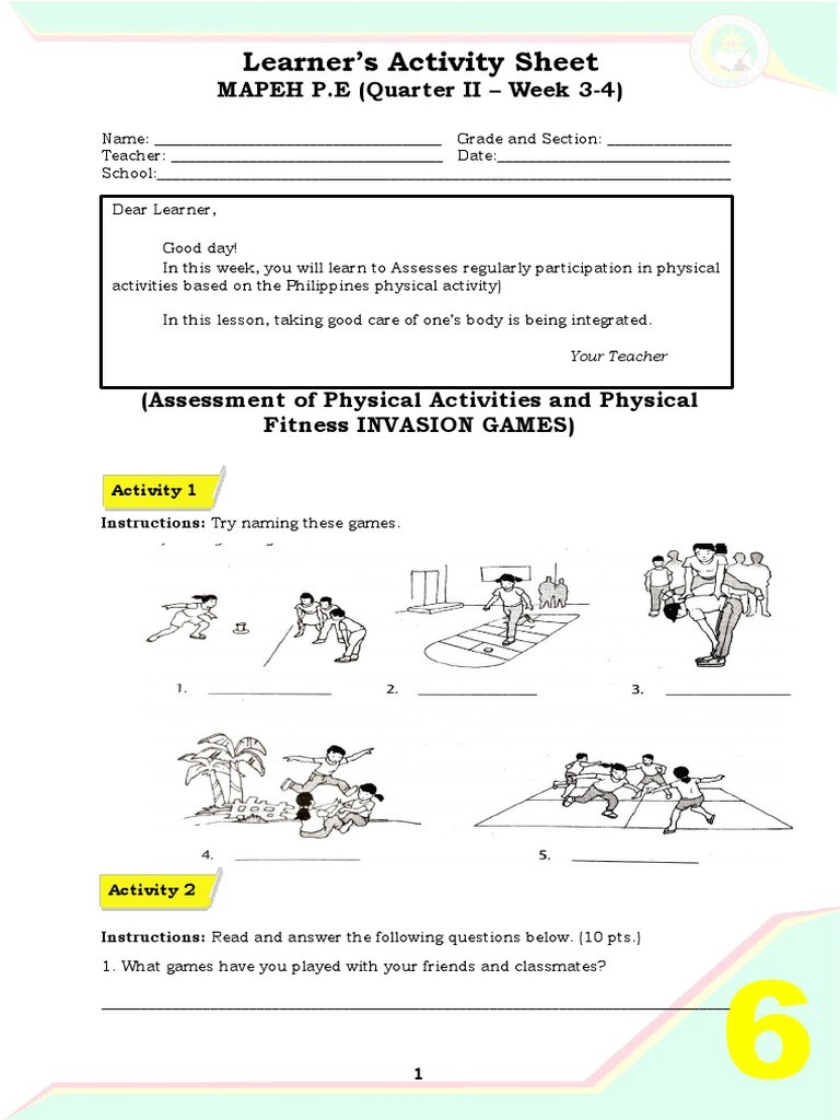 Learner's Activity Sheet: MAPEH P.E (Quarter II - Week 3-4) | PDF | Teachers | Learning