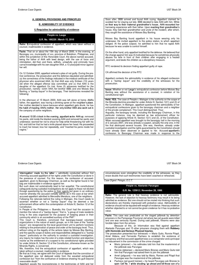 3A Evidence Case Digests - Complete | PDF | Common Law | Public Law