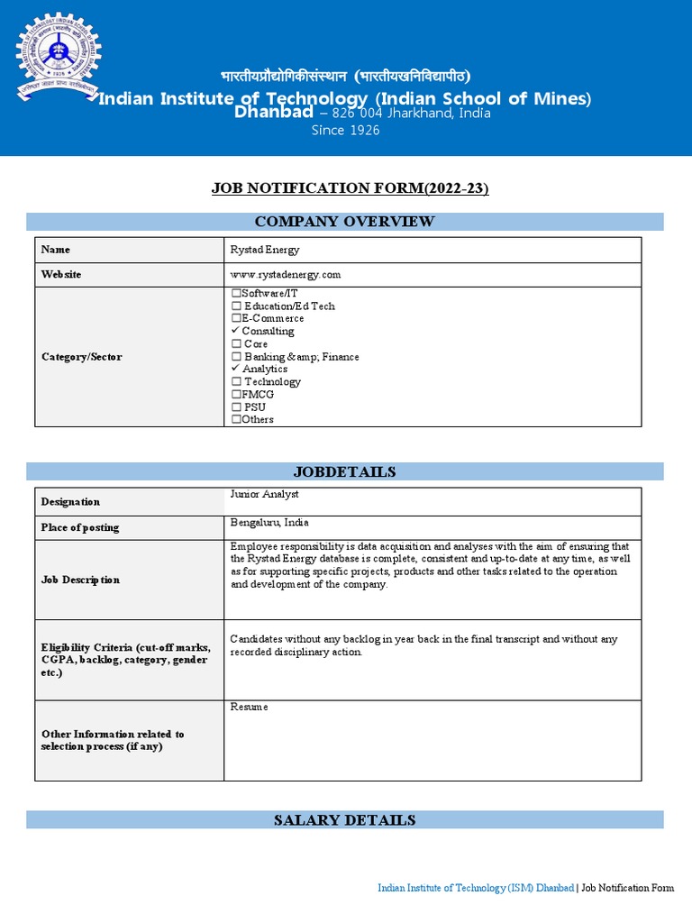 Job Notification Form (2022-23) v.7.1 | PDF | Engineering