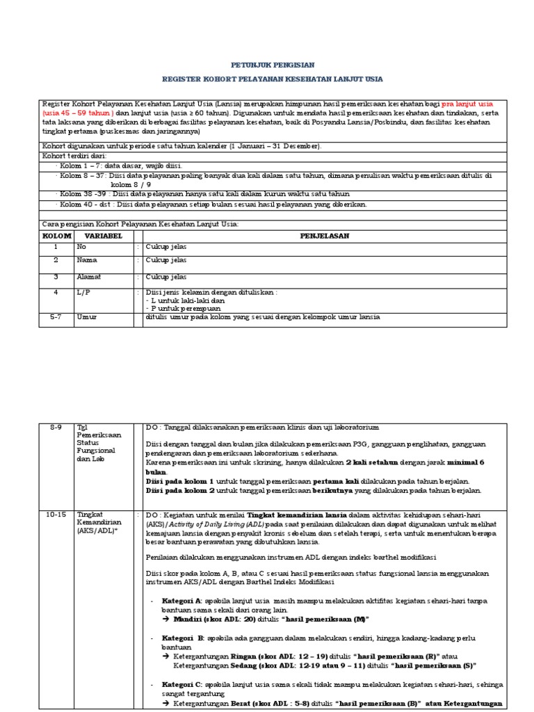 Panduan Pengisian Kohort Lansia | PDF