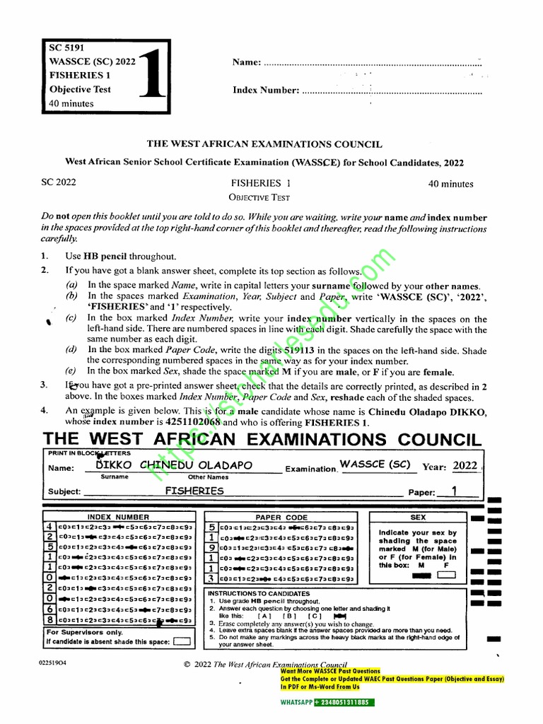 Fishery Question For WAEC WASSCE | PDF | Food Industry | Agriculture
