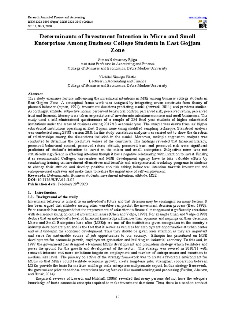 Determinants of Investment Intention in Micro and Small - Etc Ethiopia | PDF | Errors And ...