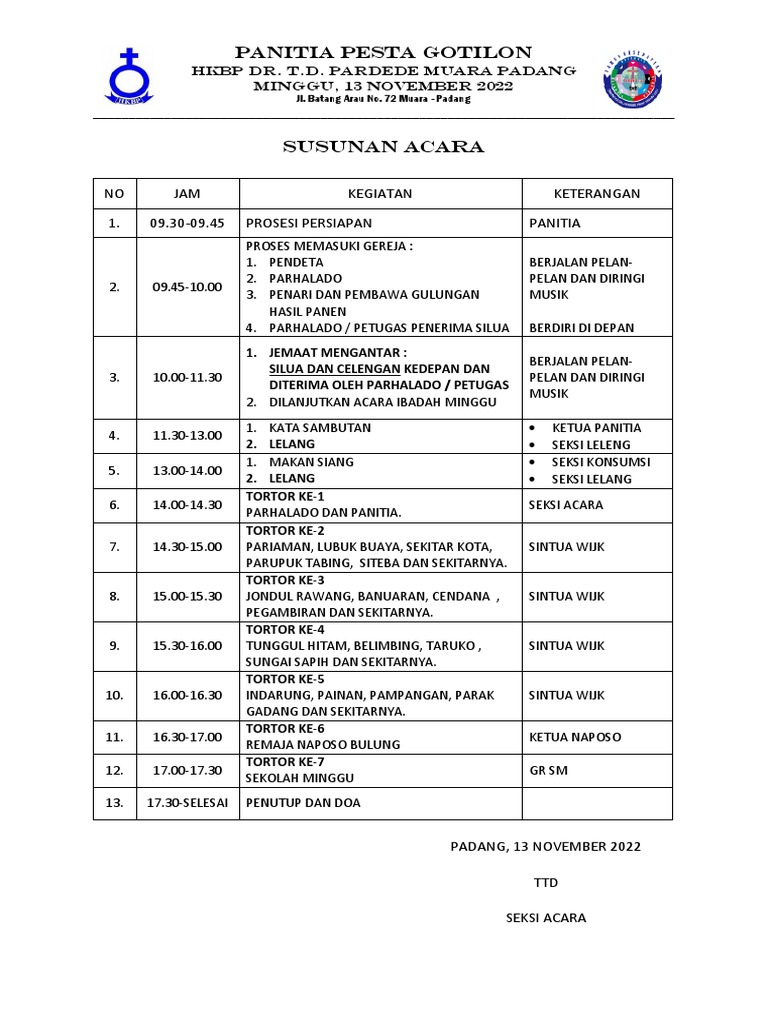 Susunan Acara Pesta Gotilon 2022 | PDF