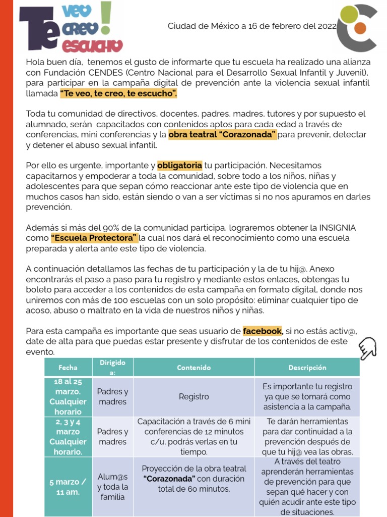 Carta A Padres Marzo Corazonada | PDF | Facebook | Abuso sexual