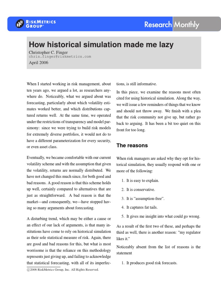 Risks of Overreliance on Historical Simulation | PDF | Value At Risk ...