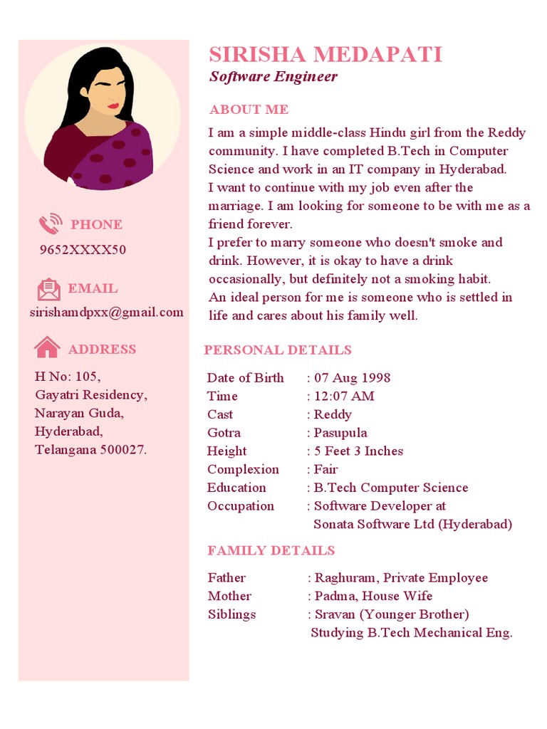 Marriage Biodata For Hindu Girl | PDF