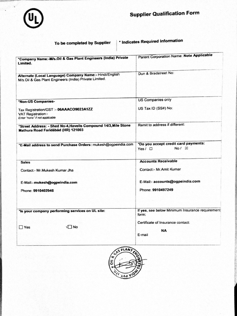 UL Supplier Qualification FormPDF | PDF