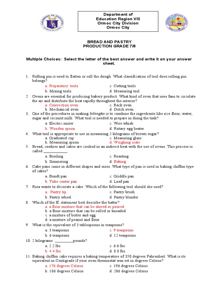 Bread and Pastry Test Questions | PDF | Cakes | Oven