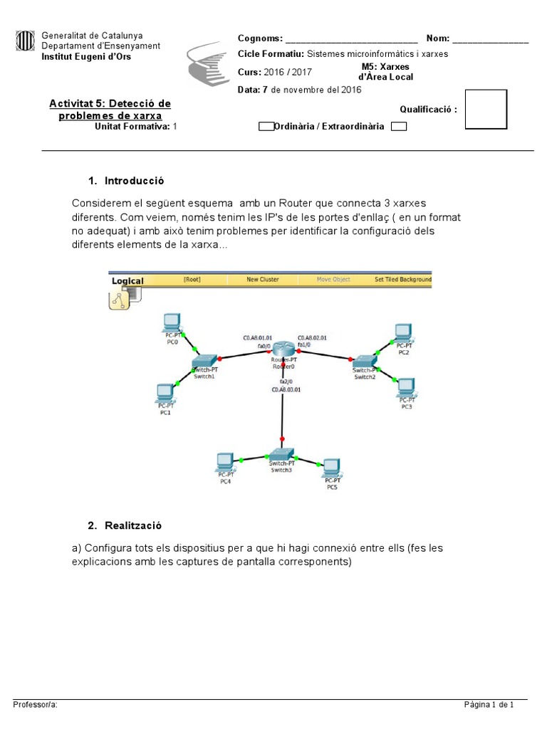 Activitat 5.detecció de Problemes de Xarxa | PDF
