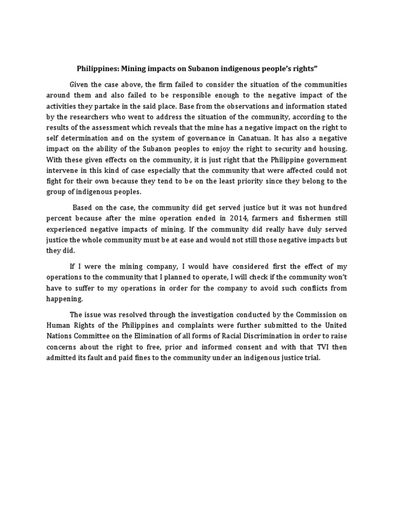 Mining Impacts On Subanon Indigenous Peoples Rights | PDF