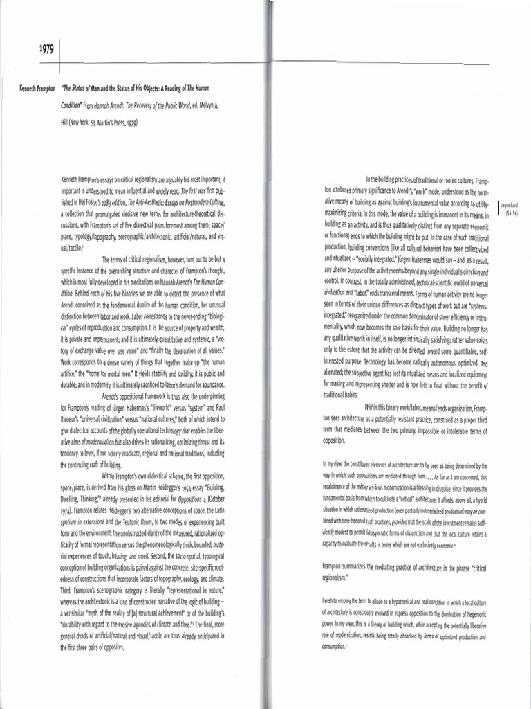 Frampton - The Status of Man and The Status of His Objects | PDF