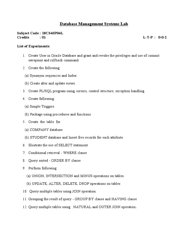 Database Management Systems Lab | PDF