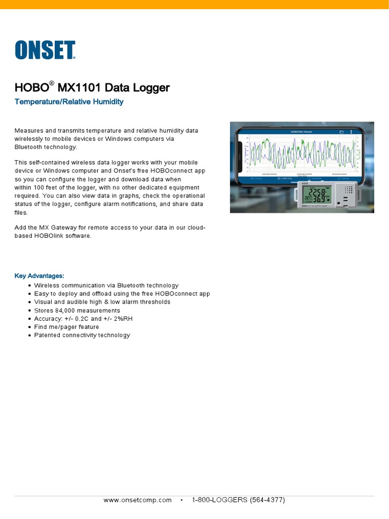 Hobo Mx1101 Data Logger Datasheet Pdf Bluetooth Wireless