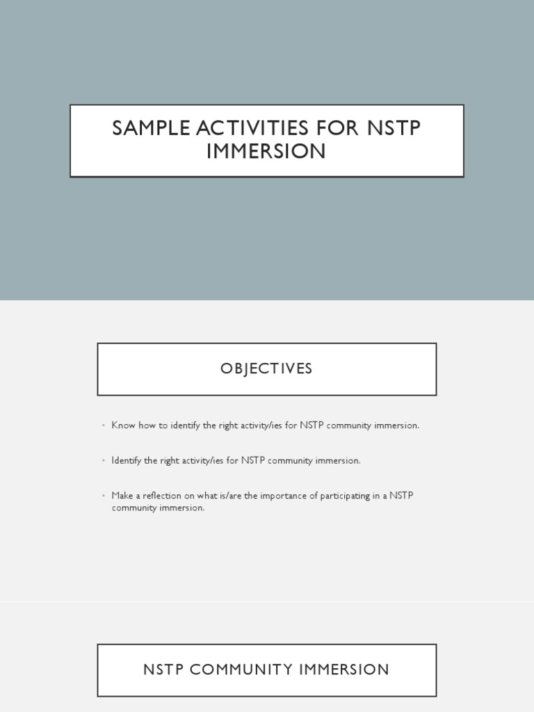 Sample Activities For NSTP Immersion 1 Compressed | PDF | Natural Environment