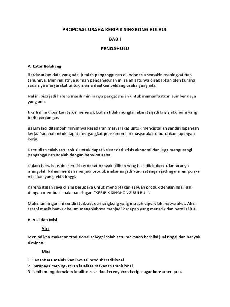 Proposal Usaha Keripik Singkong Bulbul | PDF