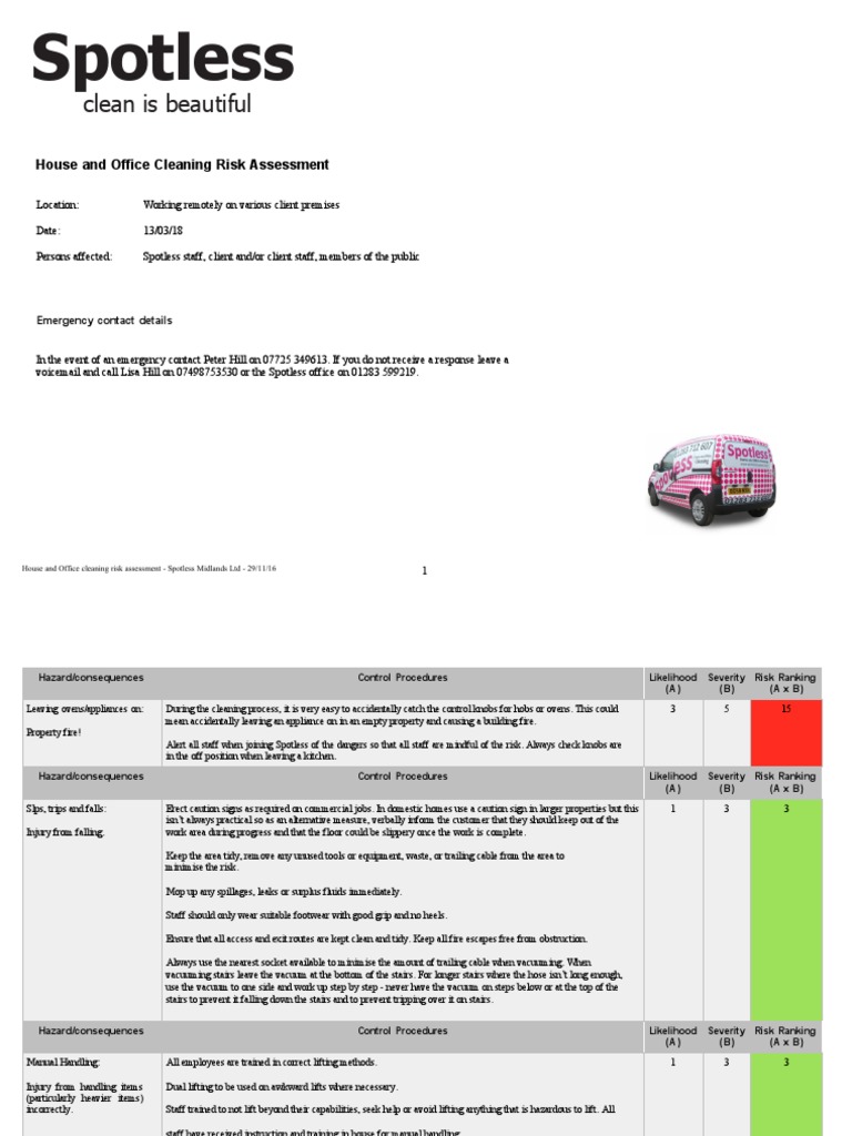 Risk Assessment - House and Office Cleaning | PDF | Risk | Safety