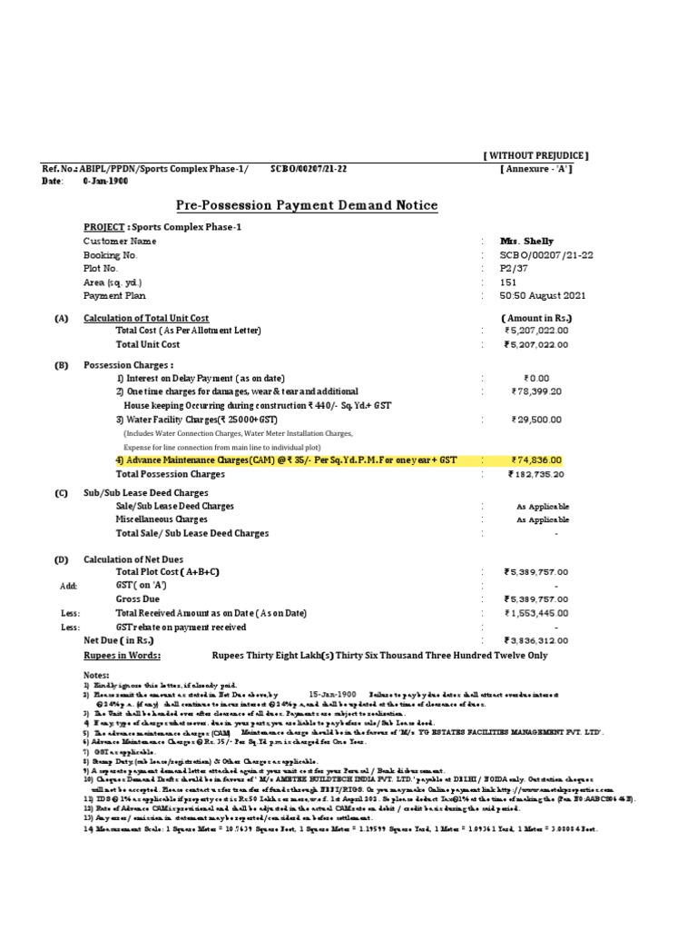 Pre-Possession Payment Demand Notice | PDF | Financial Services | Banking