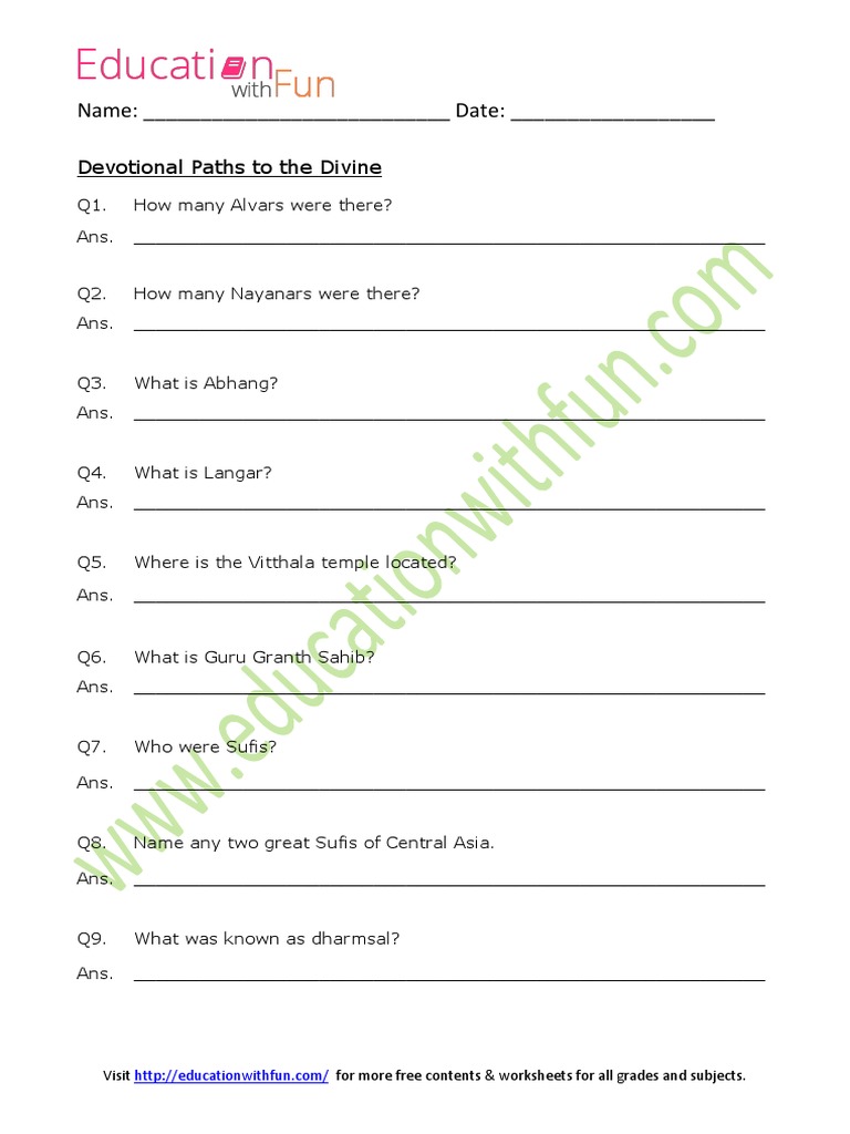Devotional Paths To The Divine Worksheet 2 | PDF