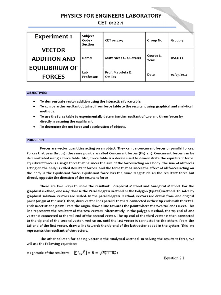 Guevarra Group4 Experiment1 | PDF | Force | Euclidean Vector