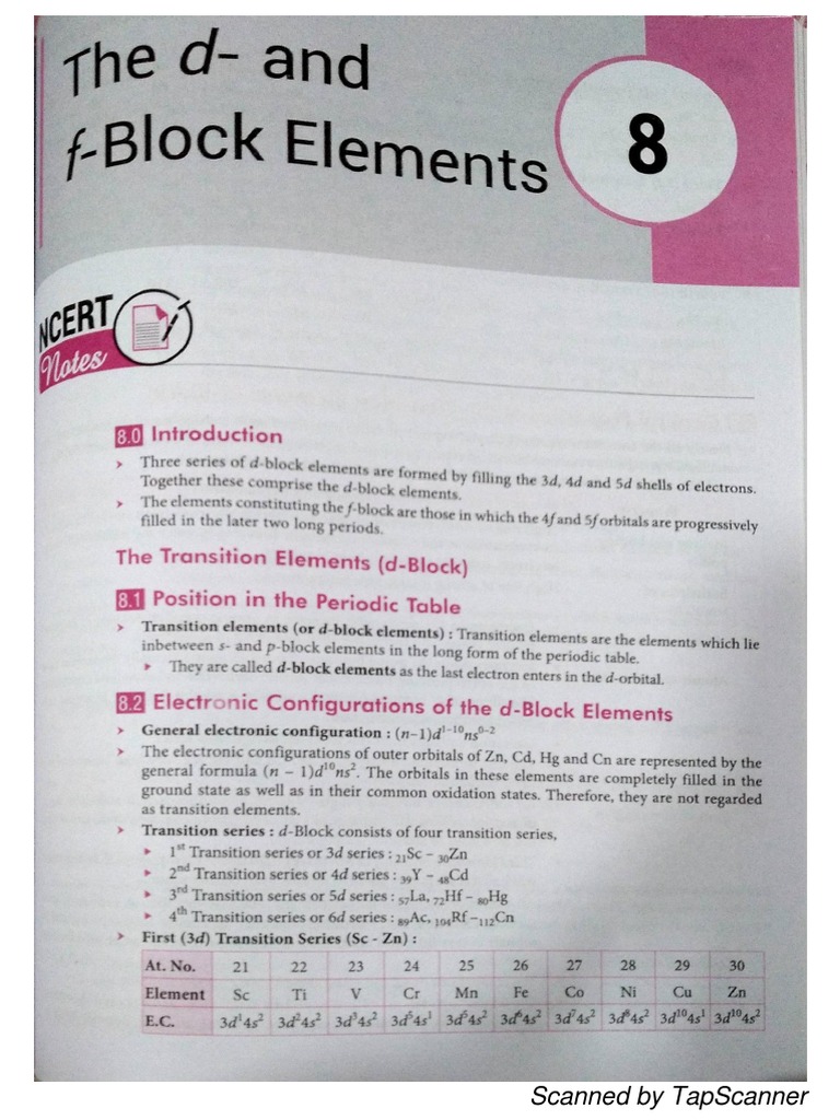 The D and F Block Elements | PDF