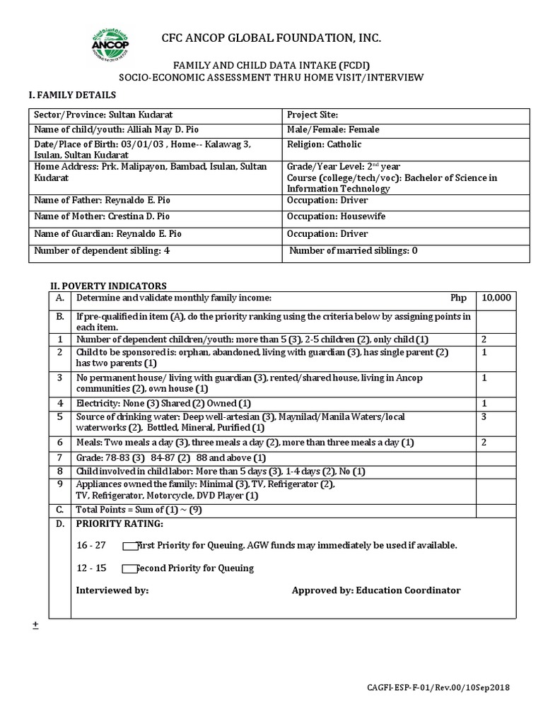 CAGFI ESP F 01 R0 Family and Child Data Intake Form FCDI 10sep2018 ...