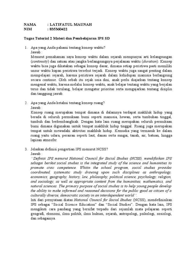 Tugas Tutorial 2 Materi Dan Pembelajaran IPS SD | PDF
