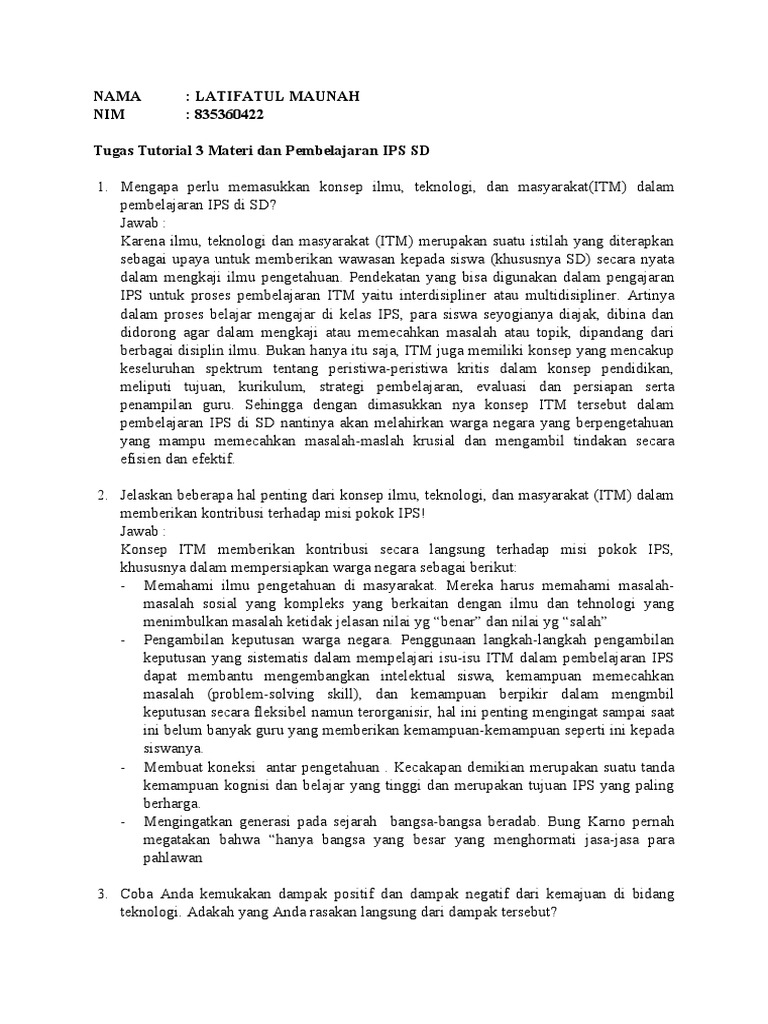 Tugas Tutorial 3 Materi Dan Pembelajaran IPS SD | PDF